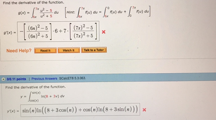 Solved Find the derivative of the function. 7x Hint:u) dufu) | Chegg.com