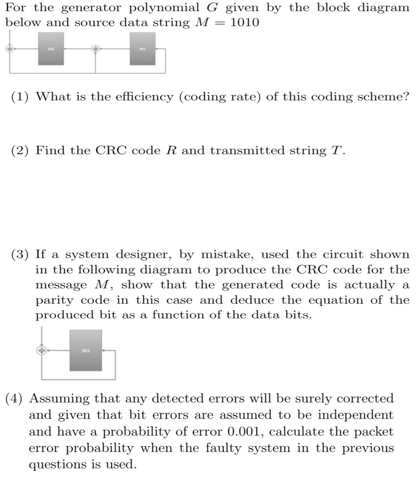 For the generator polynomial G given by the block | Chegg.com