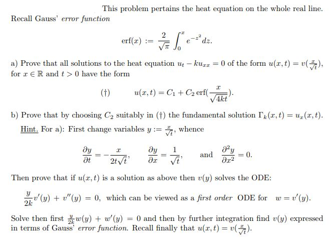 Solved This problem pertains the heat equation on the whole | Chegg.com