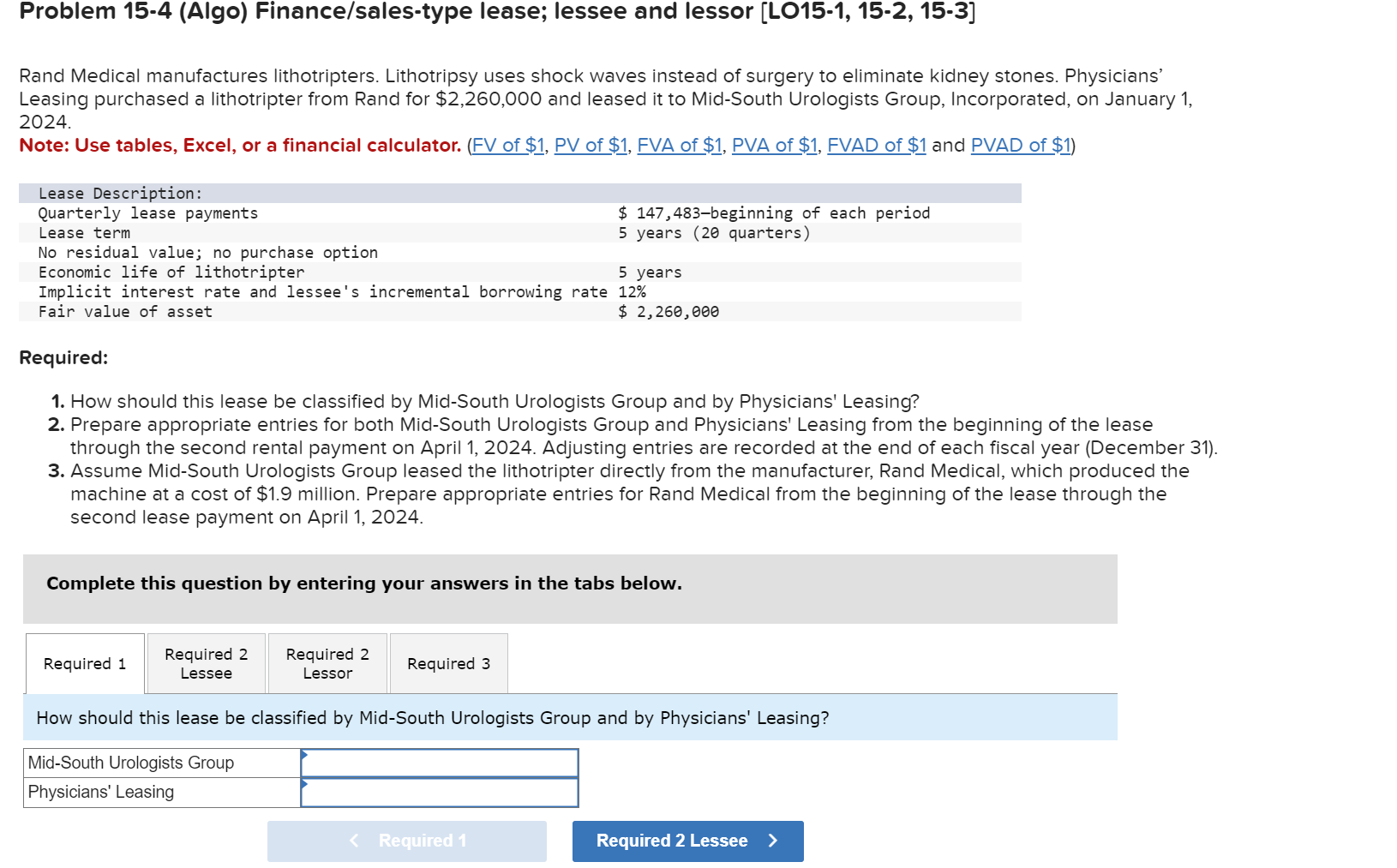 Solved Problem 15-4 (Algo) Finance/sales-type lease; lessee | Chegg.com Solved Problem 15-4 (Algo) Finance/sales-type lease; lessee | Chegg.com