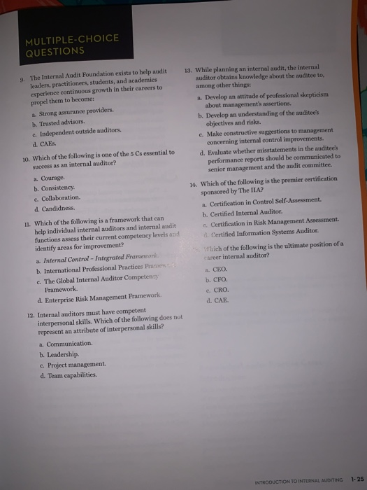 Solved MULTIPLE-CHOICE QUESTIONS 9. The Internal Audit | Chegg.com