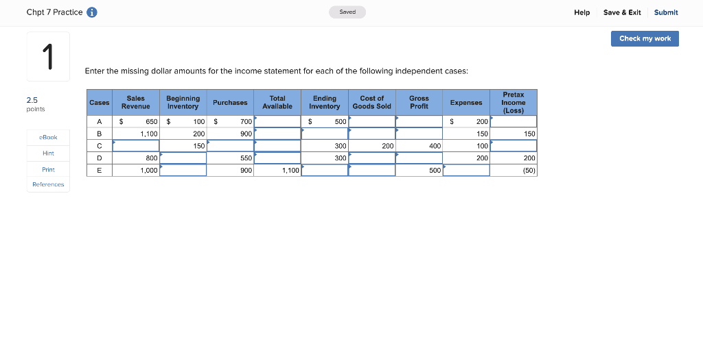 Solved Chpt 7 Practice i Saved Help Save & Exit Submit Check | Chegg.com