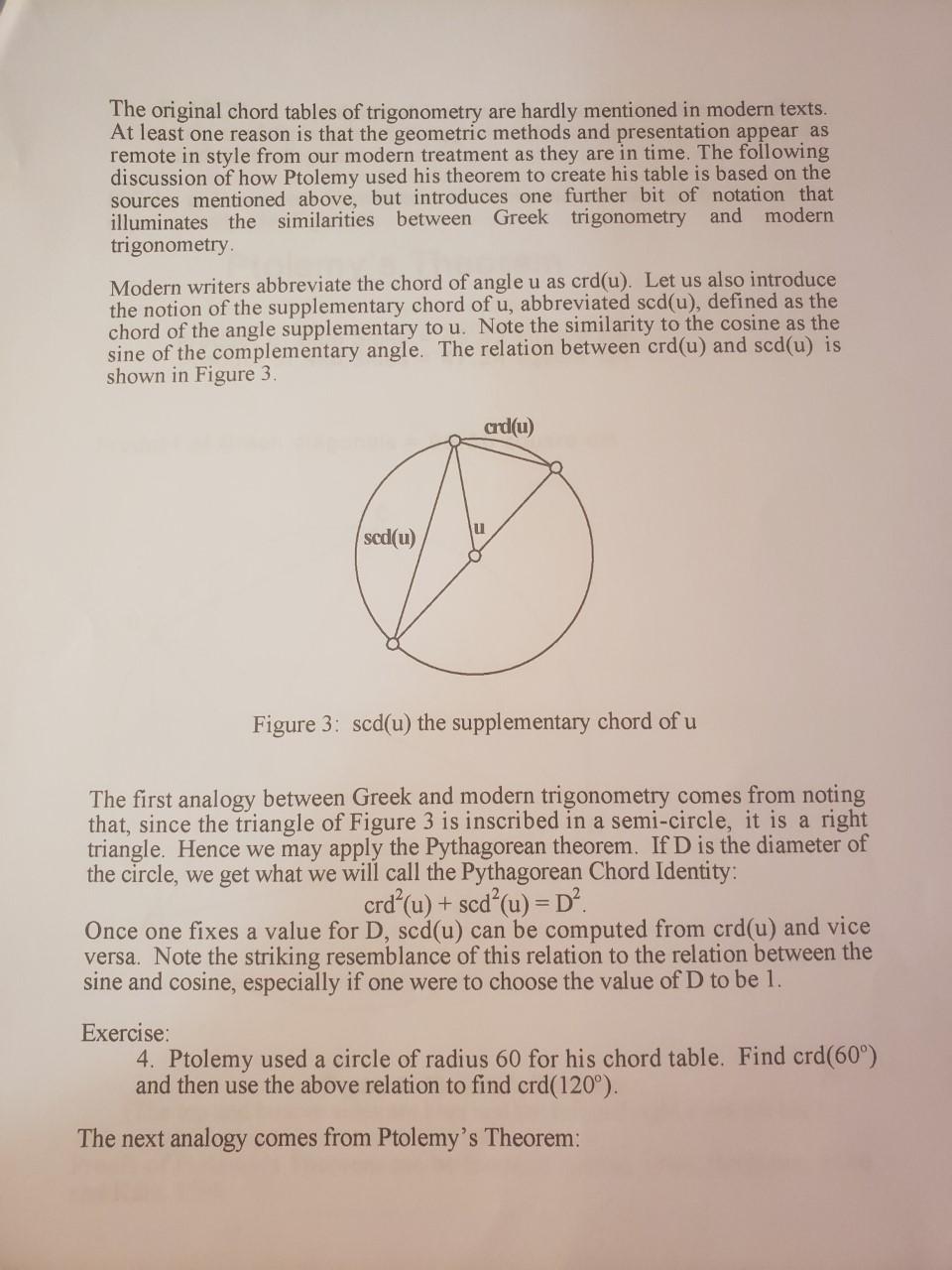 Solved The original chord tables of trigonometry are hardly | Chegg.com