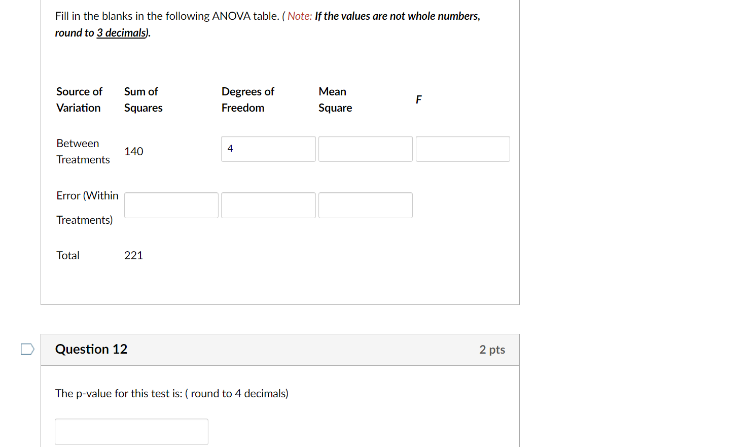 Fill in the blanks in the following ANOVA table. | Chegg.com