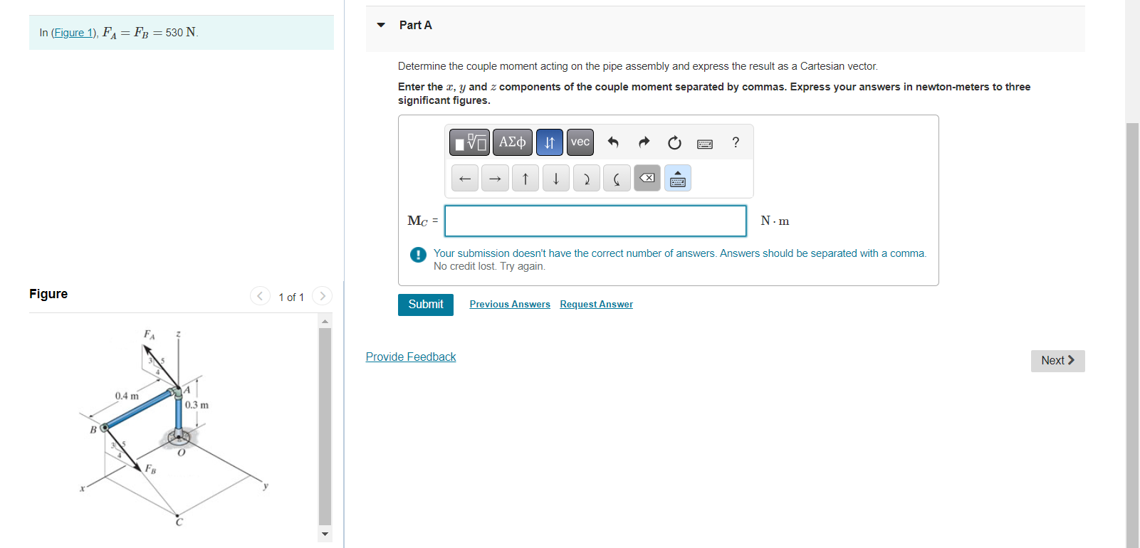 Solved FA=FB=530 N Determine the couple moment acting on the | Chegg.com
