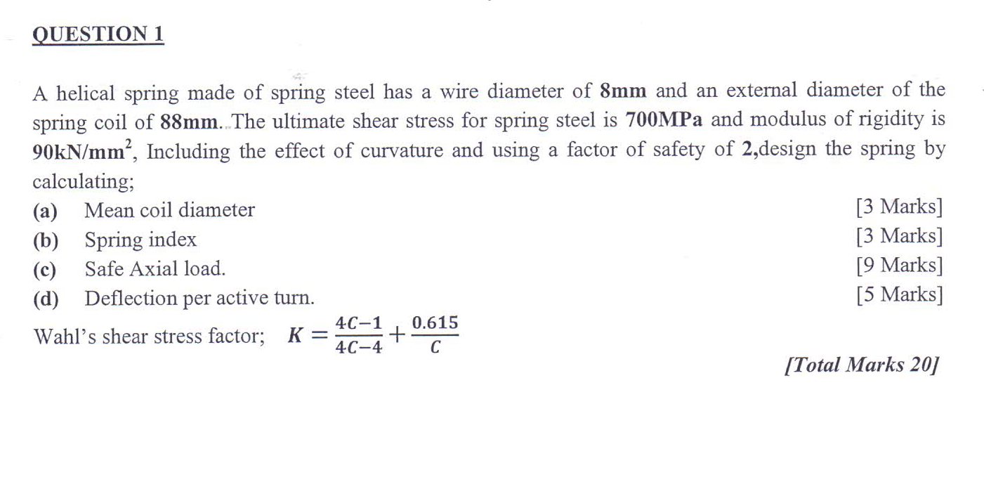 Solved A helical spring made of spring steel has a wire | Chegg.com