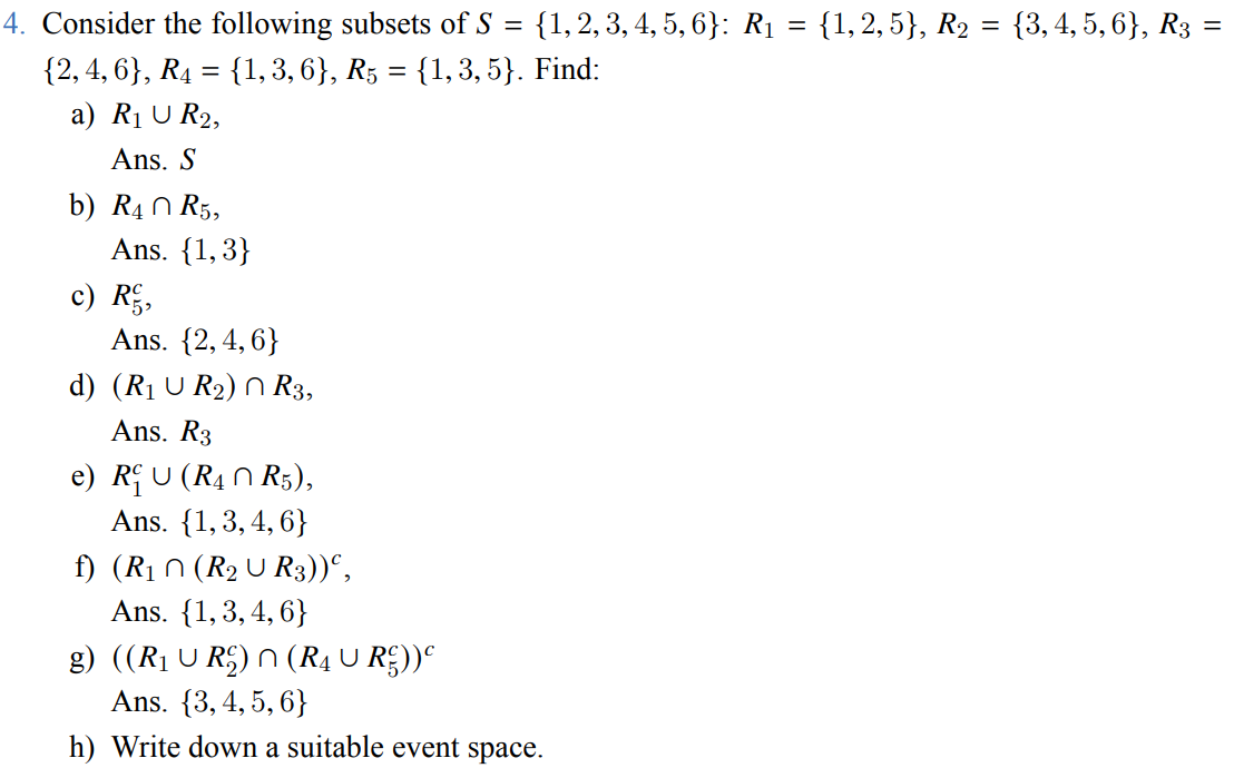Solved 4. Consider the following subsets of | Chegg.com