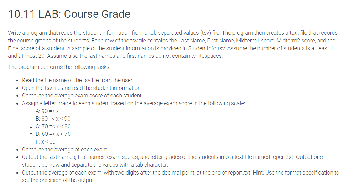 Solved Write a program that reads the student information | Chegg.com