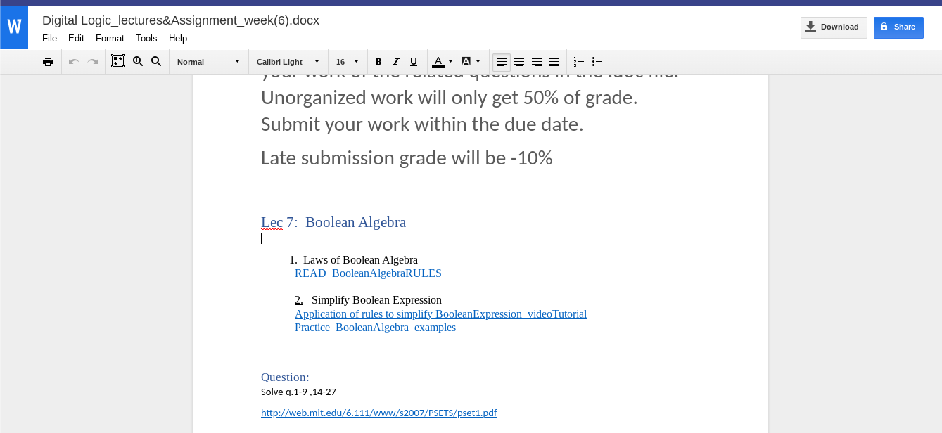 Digital Logic_lectures\&Assignment_week(6).docx 1) | Chegg.com