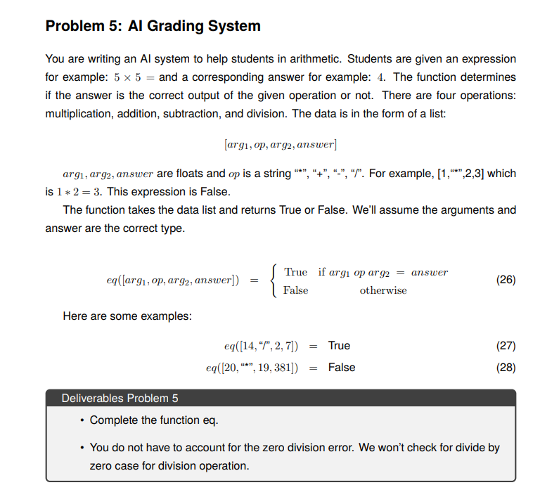 Solved #problem 5 #input [arg1,op, arg2, ans] #output | Chegg.com