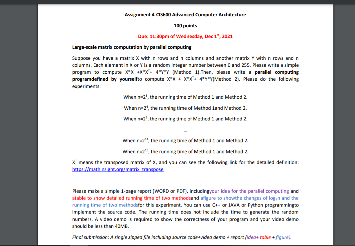 Assignment 4-CIS600 Advanced Computer Architecture | Chegg.com