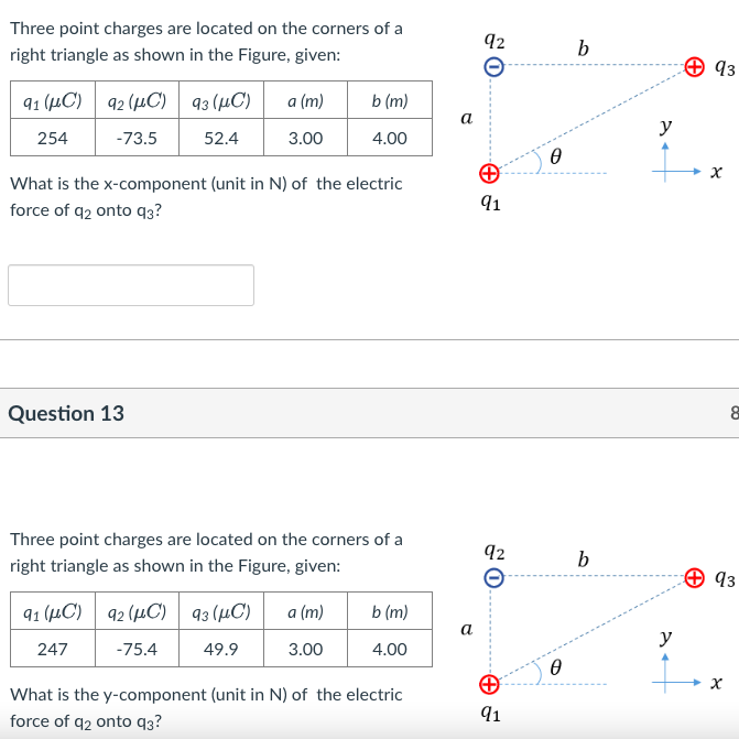 Solved Three point charges are located on the corners of a | Chegg.com