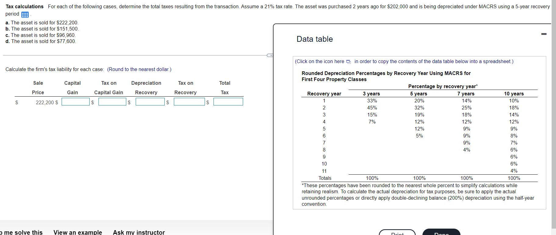 Solved Calculate the firm's tax liability for each case: | Chegg.com