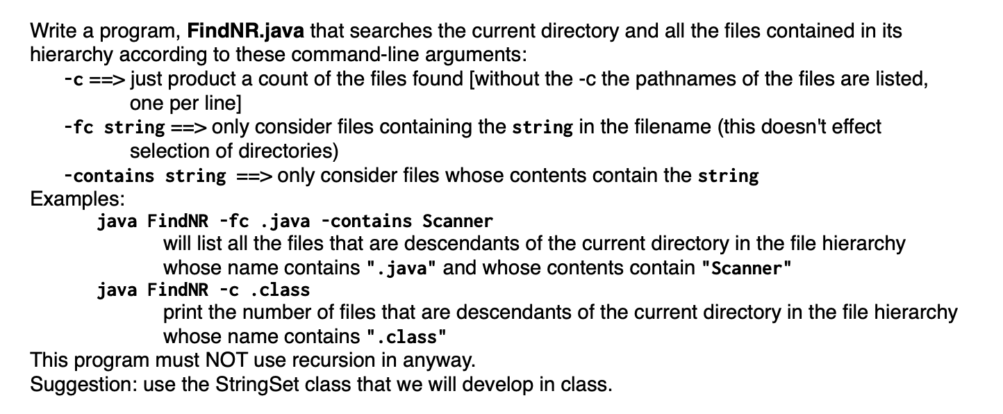 Solved Write a program, FindNR.java that searches the | Chegg.com