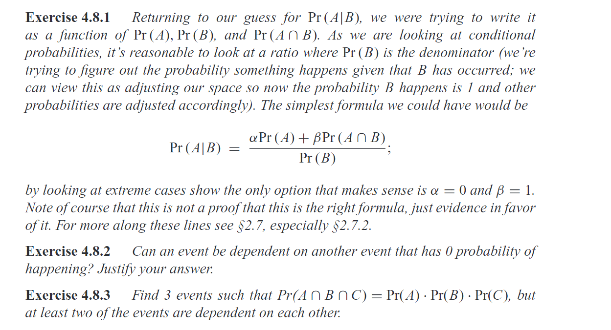Solved Exercise 4.8.1 Returning to our guess for Pr(A∣B), we | Chegg.com