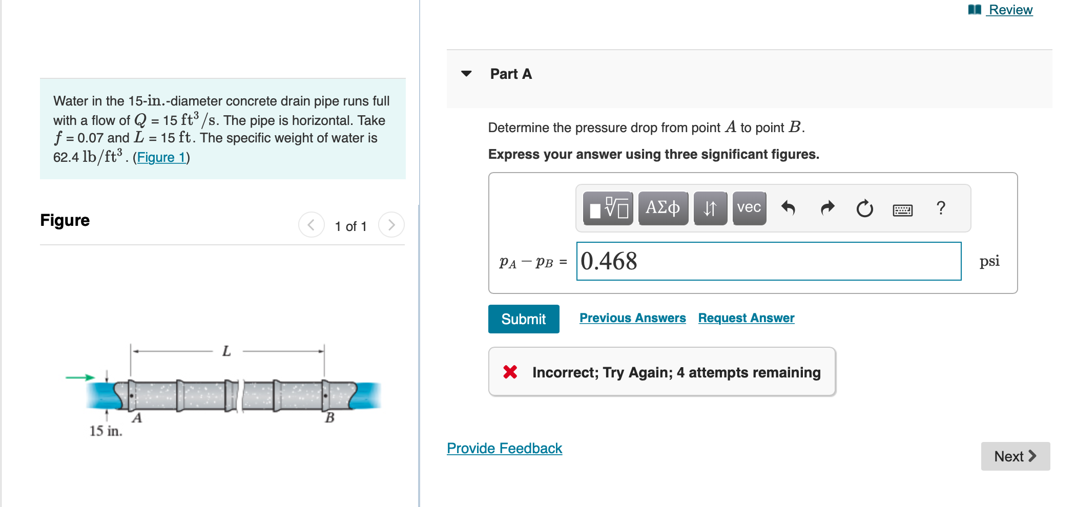 Solved Water in the 15-in.-diameter concrete drain pipe runs | Chegg.com