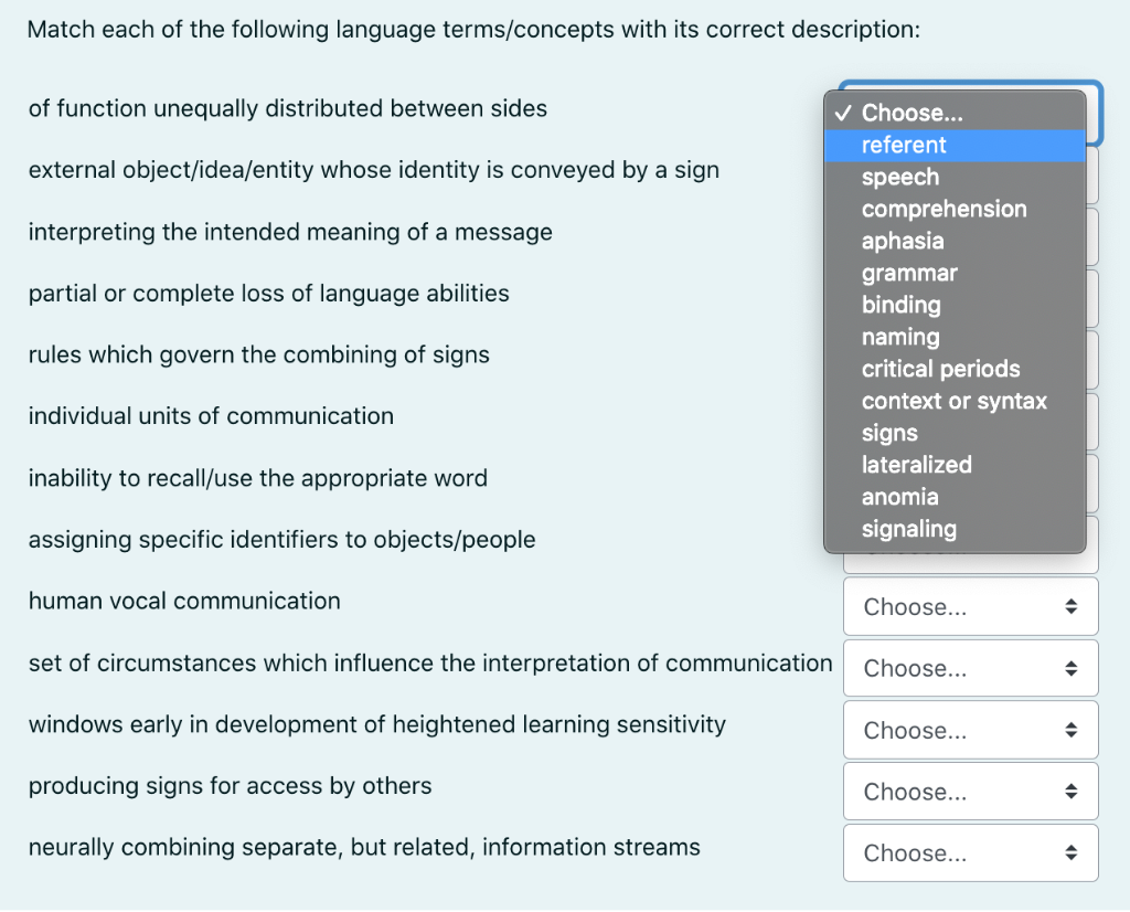 Solved Match each of the following language terms/concepts | Chegg.com
