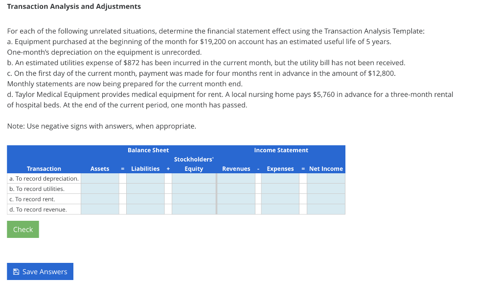 Solved Transaction Analysis and Adjustments For each of the | Chegg.com