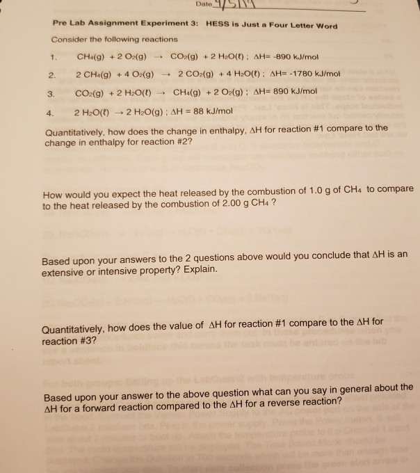 Solved Date Pre Lab Assignment Experiment 3: HESS is Just a | Chegg.com