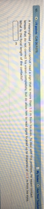 Solved A nearsighted person cannot read a sign that is more | Chegg.com