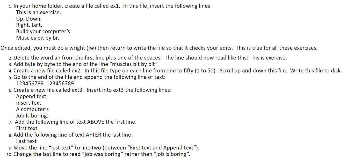 Solved 1. In your home folder, create a file called ex1. In | Chegg.com