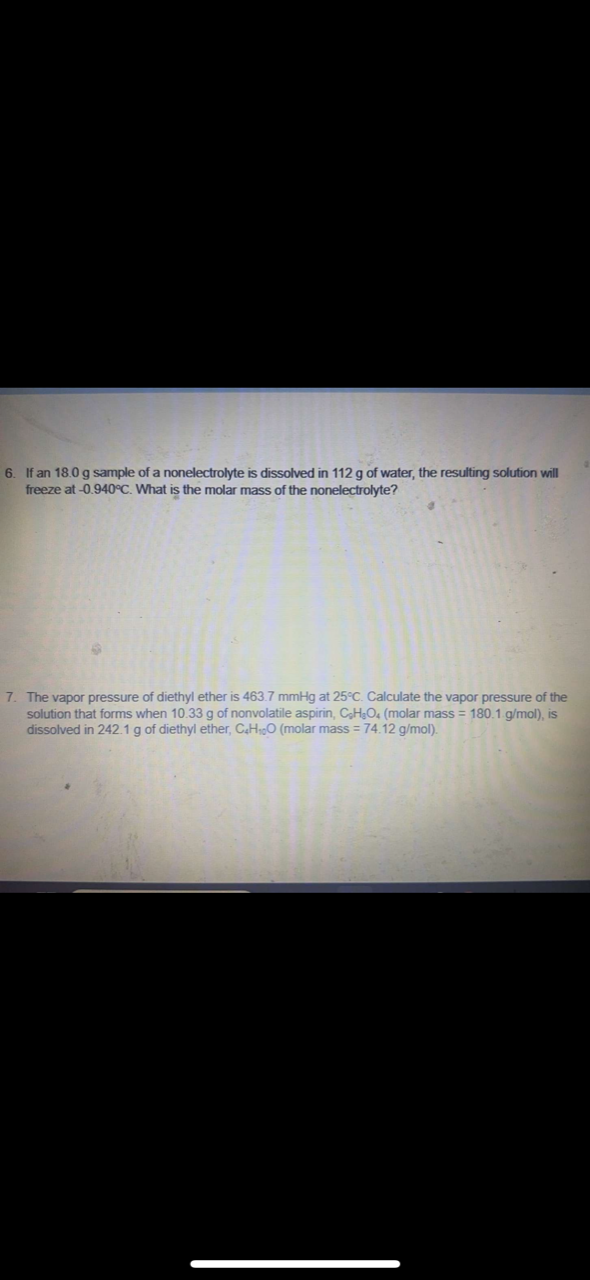 Solved 6. If an 18.0 g sample of a nonelectrolyte is | Chegg.com