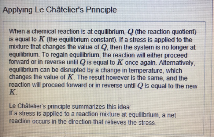 Solved Applying Le Chateliers Principle When a chemical | Chegg.com