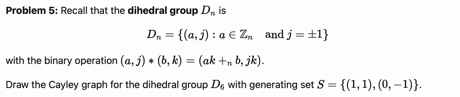 Solved Problem 5: Recall that the dihedral group Dn is Dn= | Chegg.com
