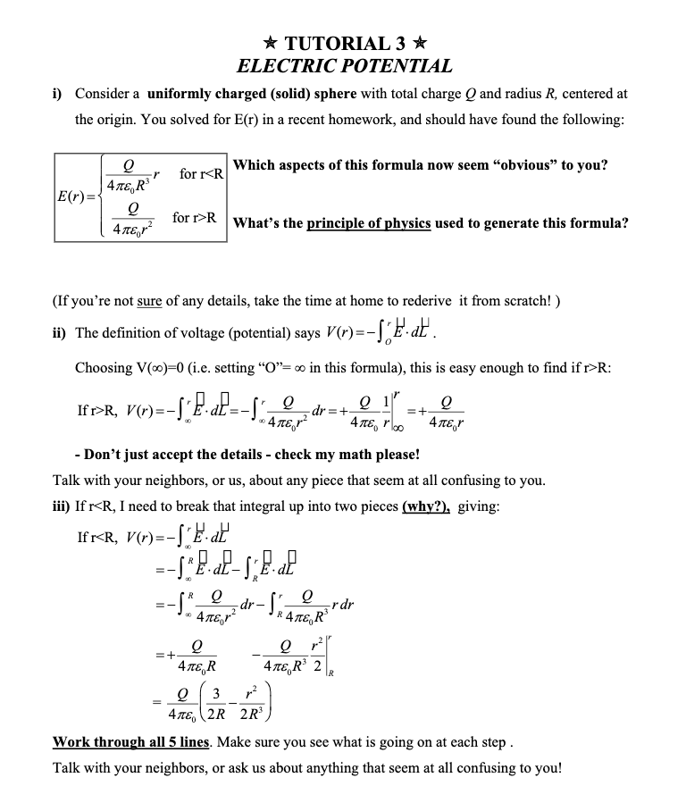Solved * TUTORIAL 3 * ELECTRIC POTENTIAL i) Consider a | Chegg.com