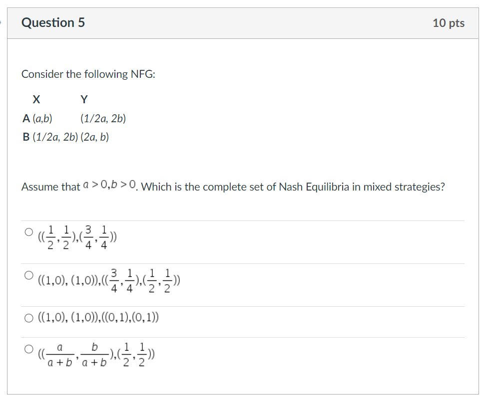 Solved Consider the following NFG: \[ \begin{array}{ll} | Chegg.com