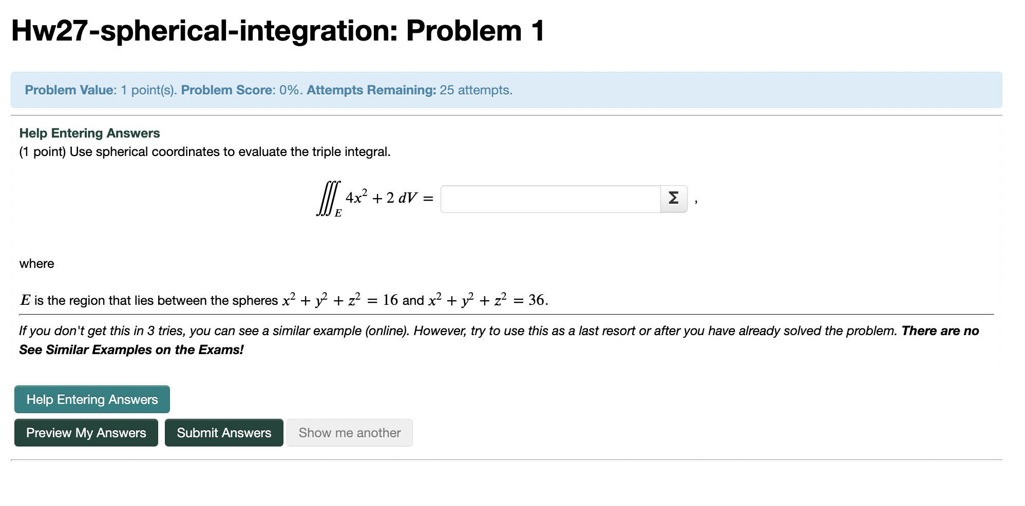 Solved Hw27-spherical-integration: Problem 1 Problem Value: | Chegg.com