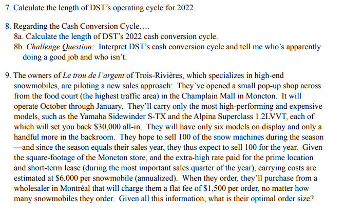 Solved Calculate the length of DST's operating cycle for | Chegg.com