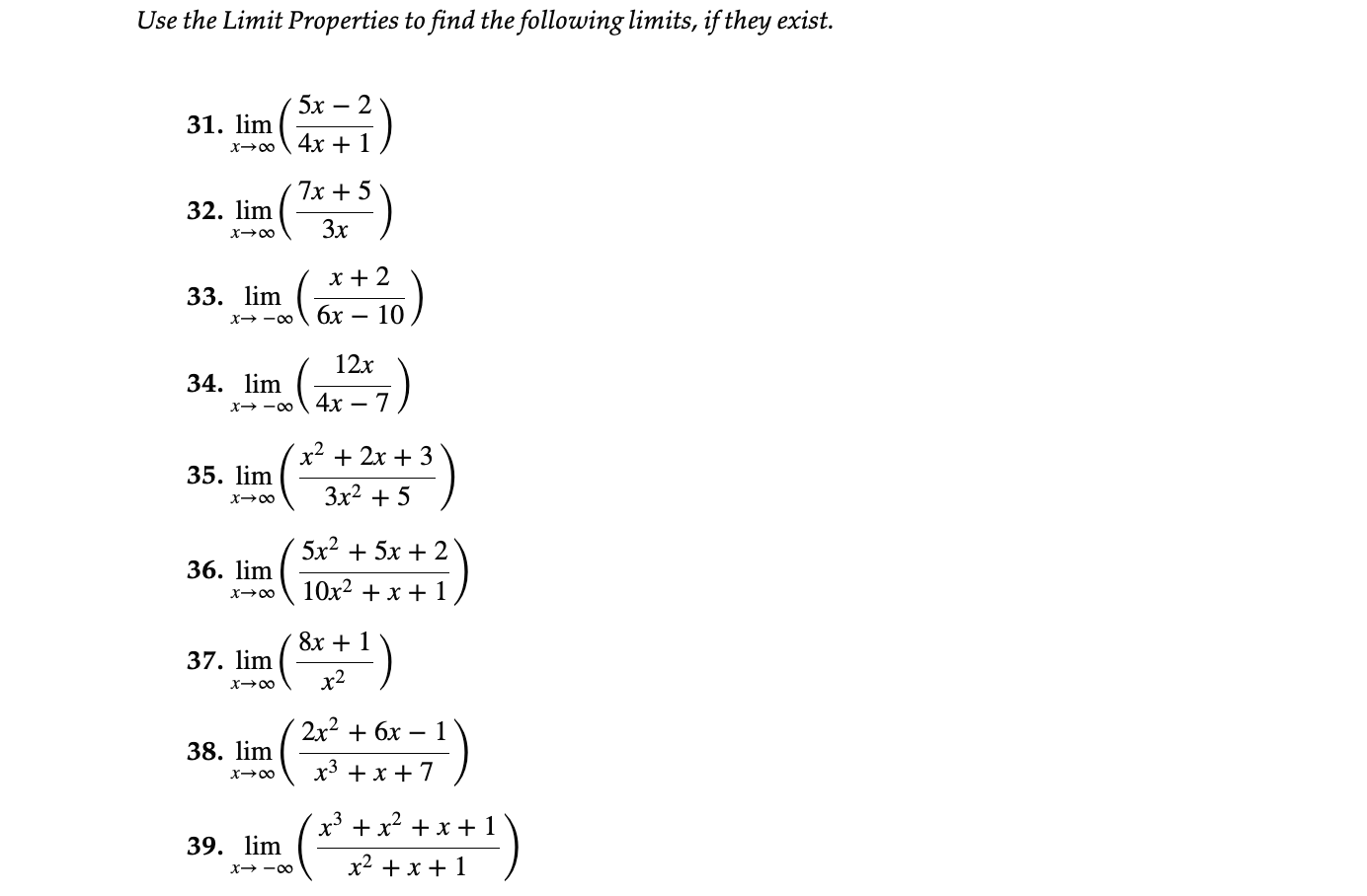 Solved Use the Limit Properties to find the following | Chegg.com