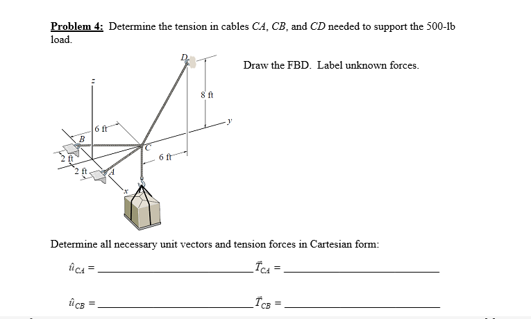 Solved Problem 4: Determine the tension in cables CA, CB, | Chegg.com