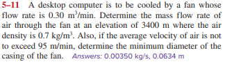 Solved -11 A desktop computer is to be cooled by a fan whose | Chegg.com