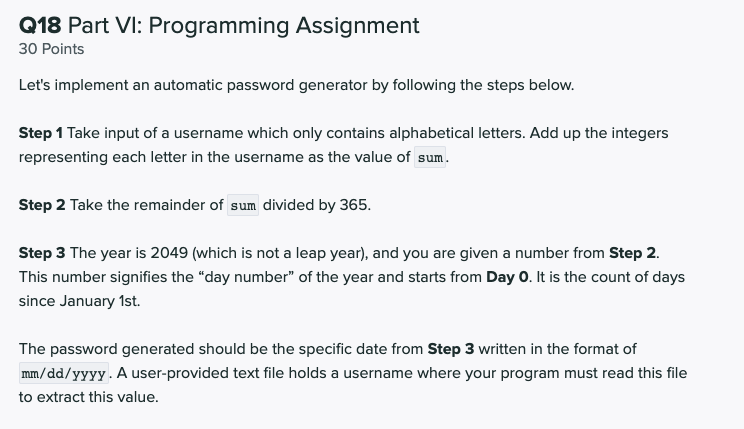 Solved Q18 Part VI: Programming Assignment 30 Points Let's | Chegg.com