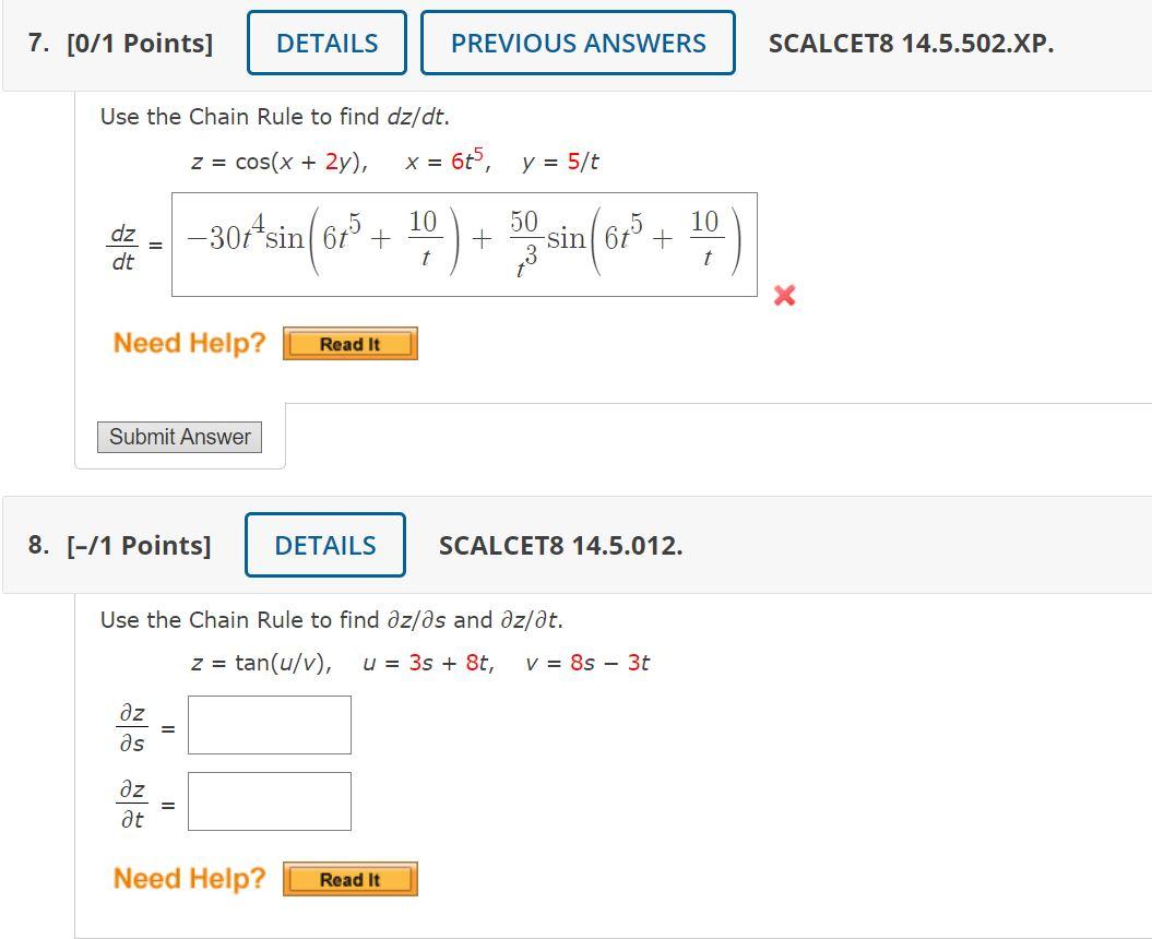 Solved 7. [0/1 Points] DETAILS PREVIOUS ANSWERS SCALCET8 | Chegg.com