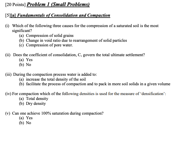 Solved [20 Points] Problem 1 (Small Problems) [5][a] | Chegg.com
