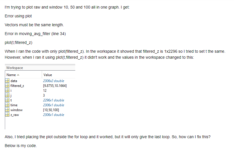 I'm trying to plot raw and window 10, 50 and 100 all | Chegg.com