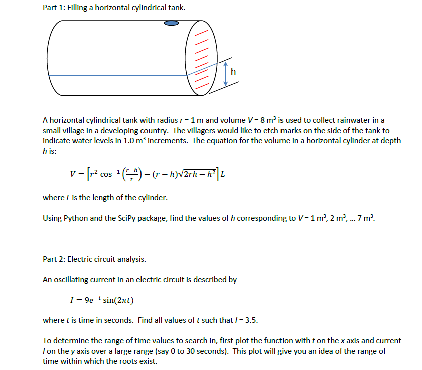 Part 1: Filling a horizontal cylindrical tank. h A | Chegg.com