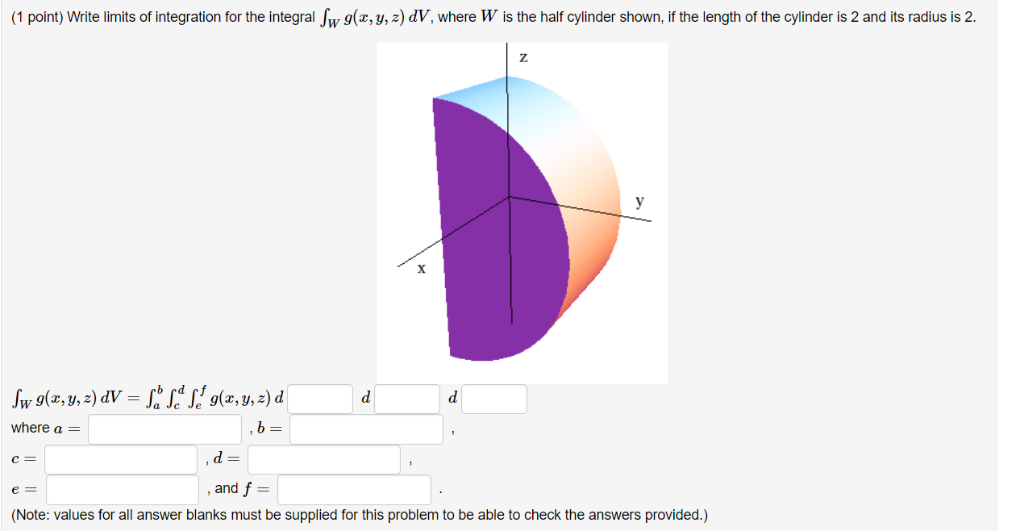 Solved 1 point) Write limits of integration for the integral | Chegg.com