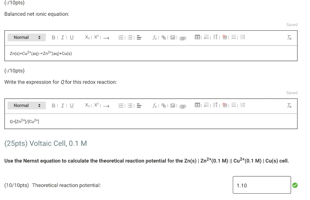 Solved Volatic Cell Data Collection 1.050 Observed potential | Chegg.com