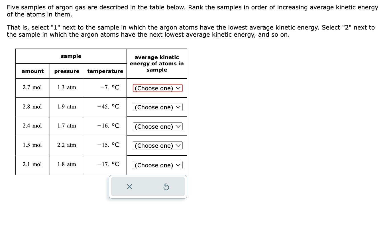 Solved Five samples of argon gas are described in the table | Chegg.com