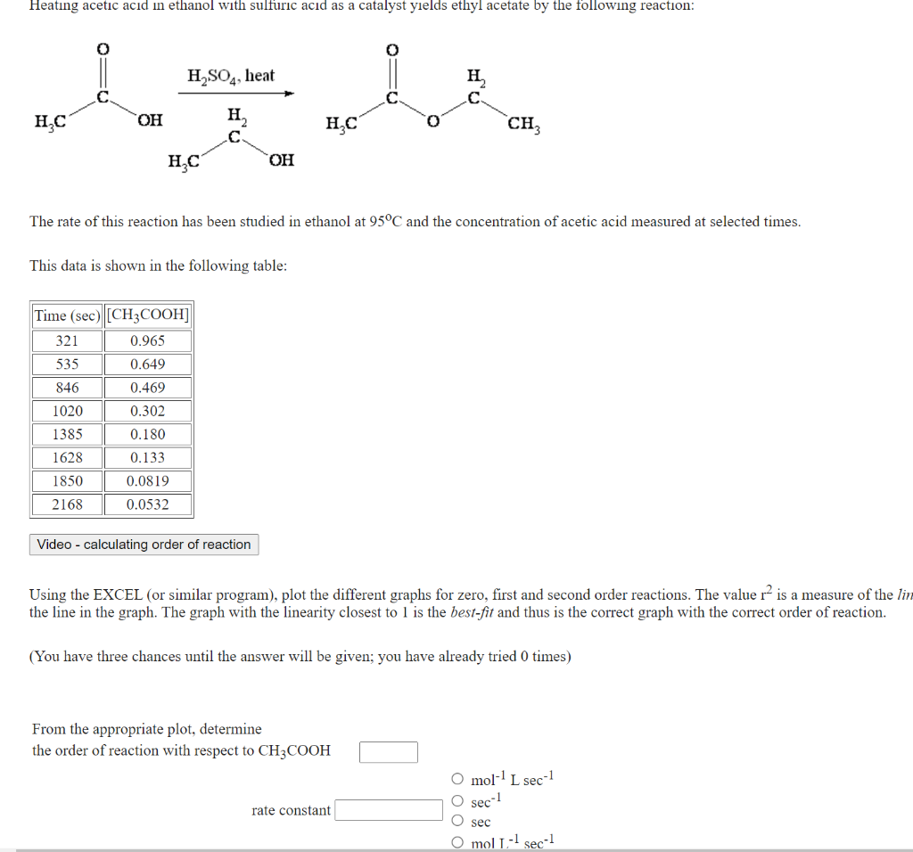 Solved Heating acetic acid in ethanol with sulfuric acid as | Chegg.com