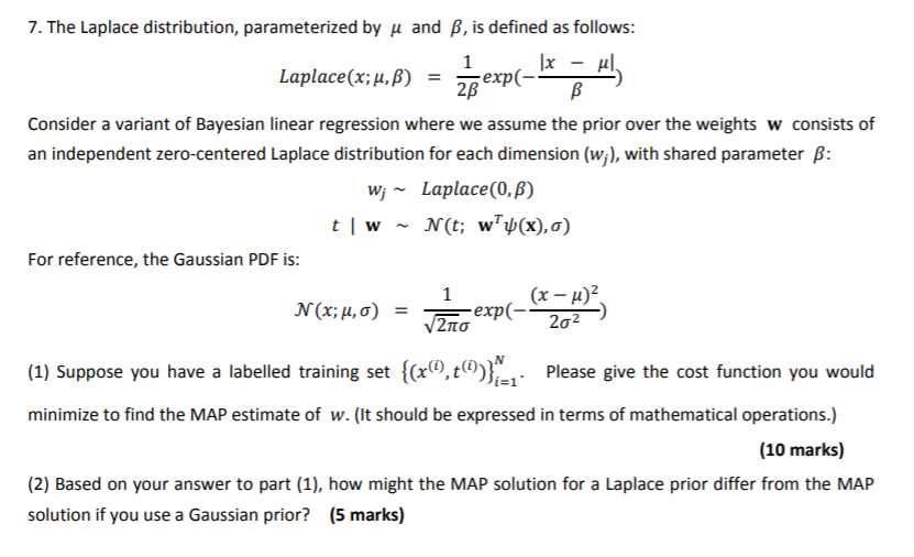 Solved = 7. The Laplace distribution, parameterized by u and | Chegg.com