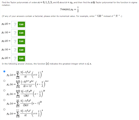 Solved notation. Find the Taylor polynomials of orders n = | Chegg.com