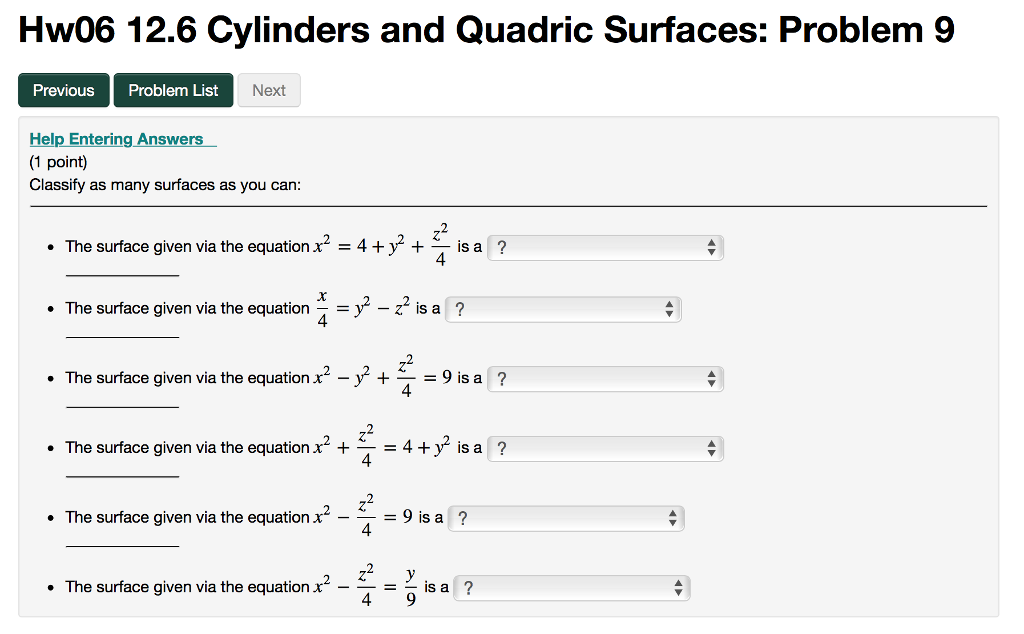 Solved Hw06 12.6 Cylinders and Quadric Surfaces: Problem 9 | Chegg.com