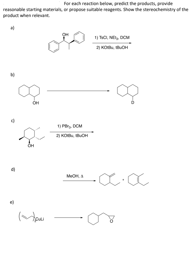 Solved For each reaction below, predict the products, | Chegg.com