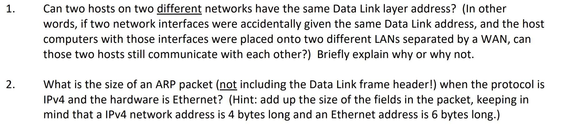 Solved Can two hosts on two different networks have the same | Chegg.com