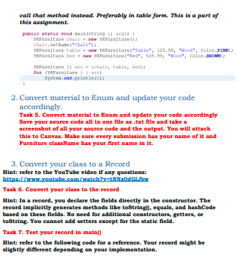 Solved call that method instead. Preferably in table form. | Chegg.com